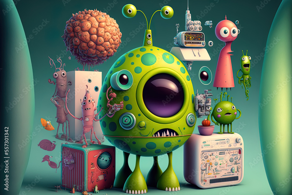 cartoon items and creatures from outer space. Generative AI Stock ...