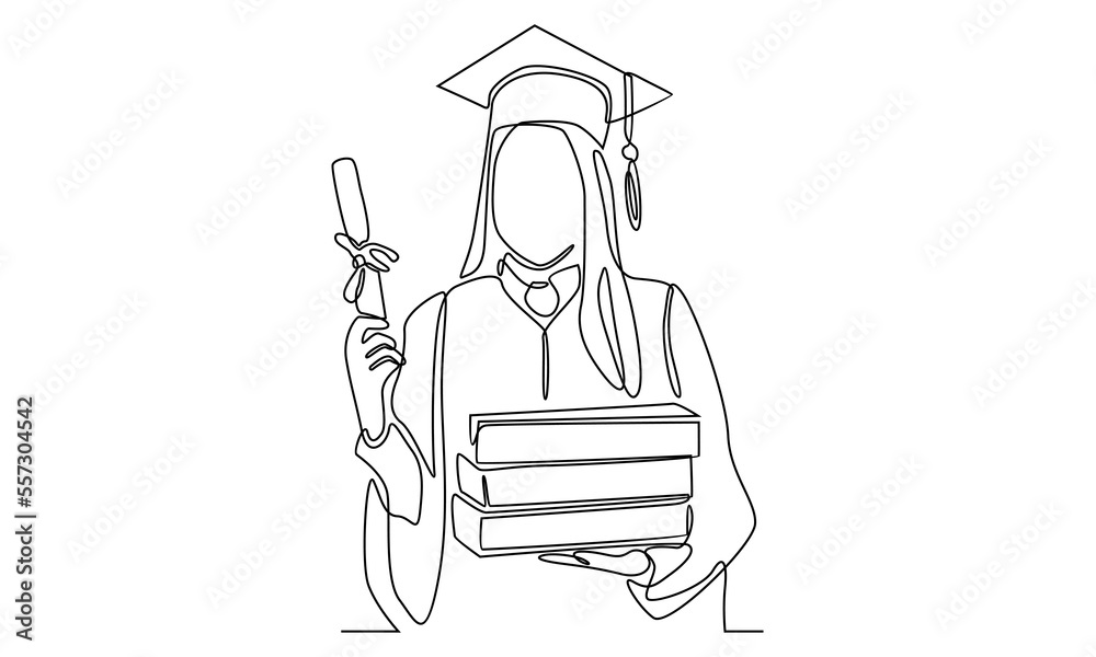 Continuous line drawing of woman celebrating graduation Stock Vector ...
