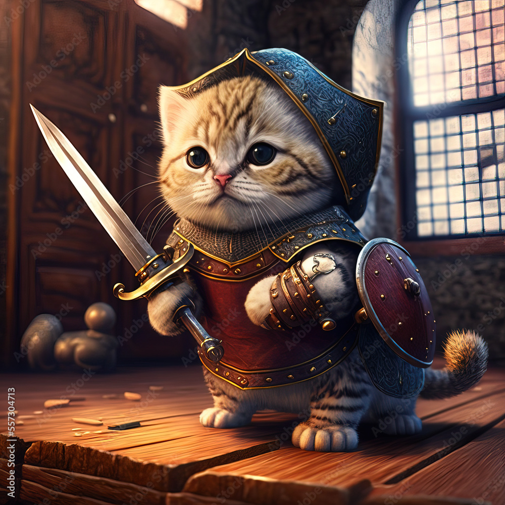 Illustration of Cute Medieval fantasy Cat, knight, rogue, berserker ...