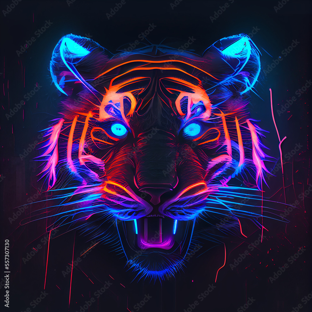 Neon tiger emblem ai art Stock Illustration | Adobe Stock