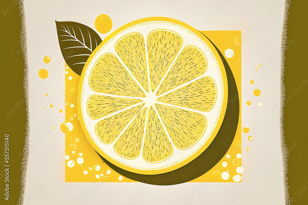 Lemon with a stylized design on a blank backdrop. a lemon slice. fresh ...