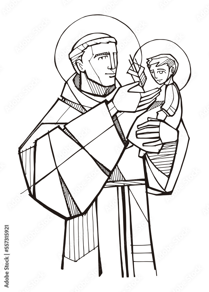 Hand drawn illustration of Saint Anthony of Padua. Stock Illustration ...