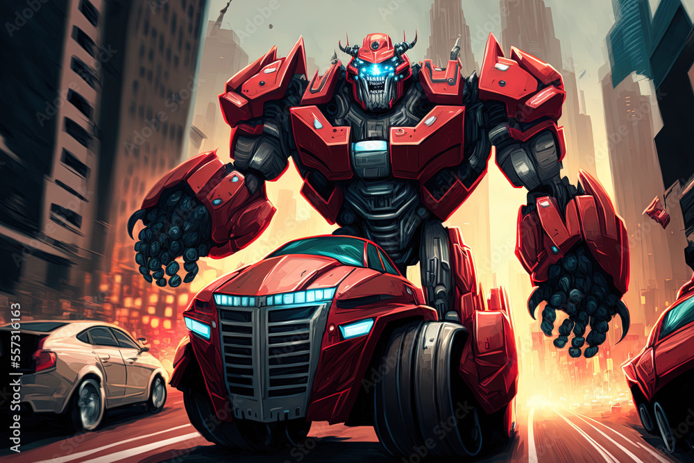 Transformer robots in the shape of an android and an automobile in a ...