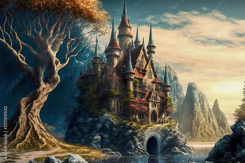 Magic Castle in faryland. Fairy tale castle. Digital artwork Stock ...