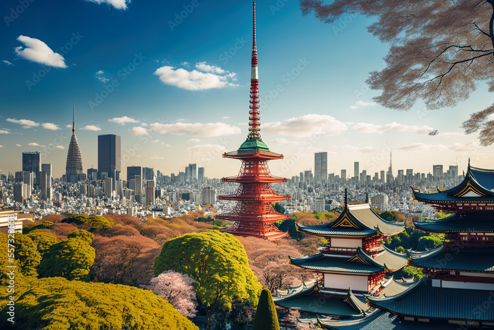 Beautiful view of the Downtown Tokyo cityscape, with the Tokyo Tower ...