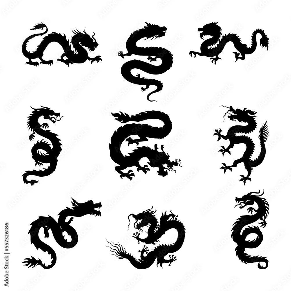 Chinese Dragon Silhouette Collection Stock Vector | Adobe Stock