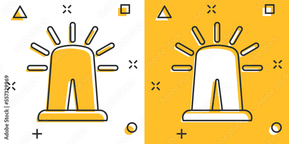 Emergency alarm icon in comic style. Alert lamp cartoon vector ...
