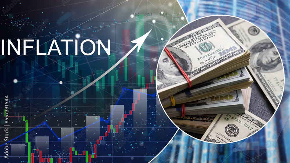 word inflation against background of graph chart of rising inflation ...