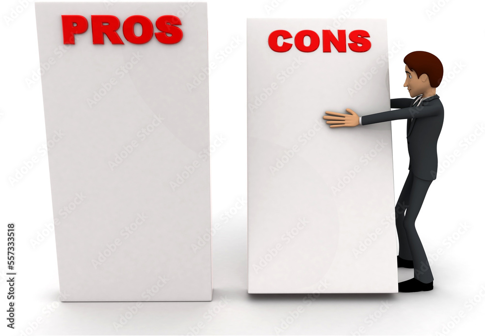 3d man with prons and cons sign board concept Stock Illustration ...