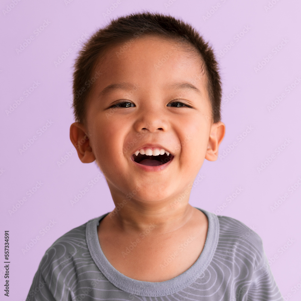 Authentic portrait of a boy, 2 years old asian male toddler, smiles ...