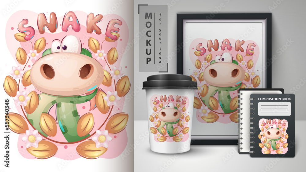 Cartoon character adorable snake, pretty animal idea for print t-shirt ...