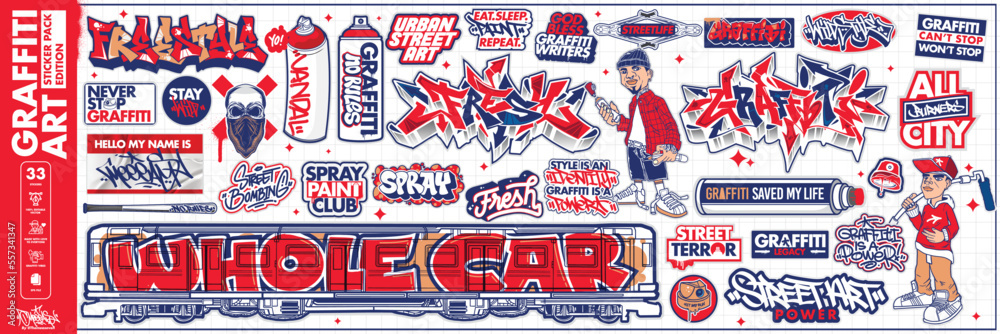 Colorful a bundle of graffiti art stickers. Graffiti theme. Street art ...