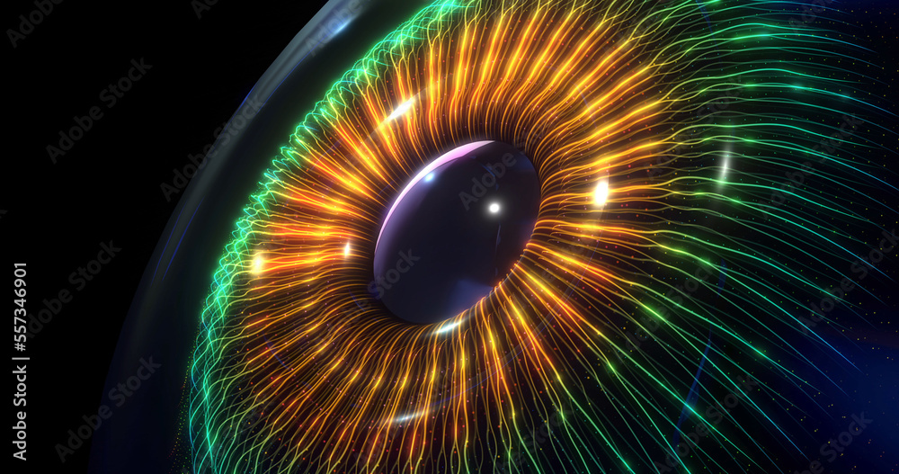 Colorful optical fibers forming artificial intelligence human eye ...