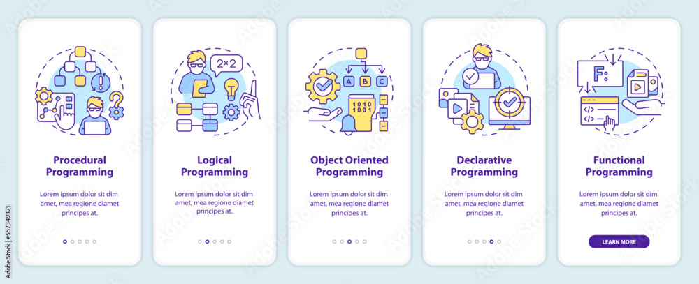 Major programming paradigms onboarding mobile app screen. Coding ...