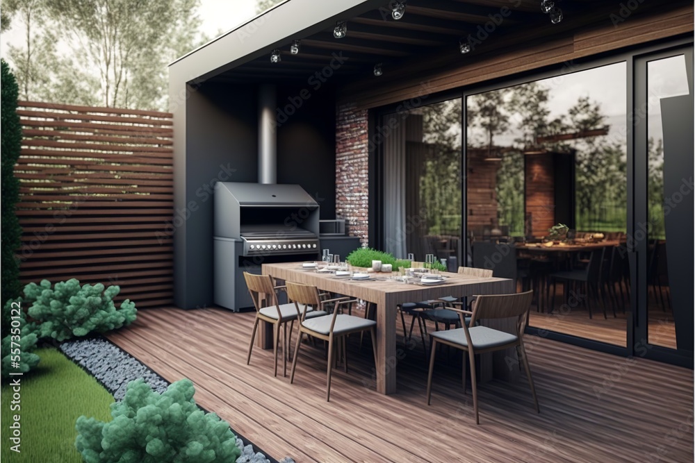 Garden terrace outdoor where it is best to spend time , with grill, BBQ ...