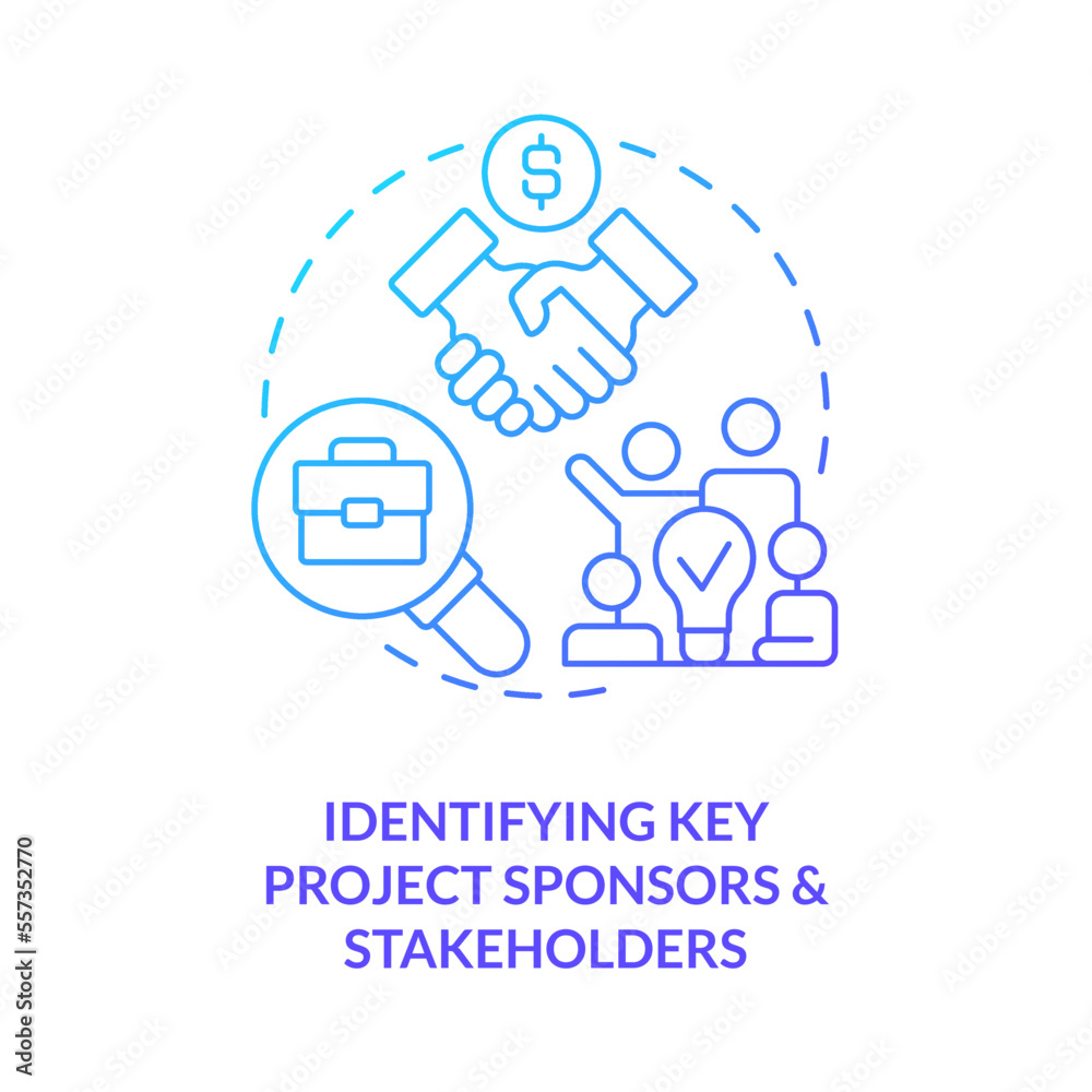 Identifying key project sponsors blue gradient concept icon. Financial ...