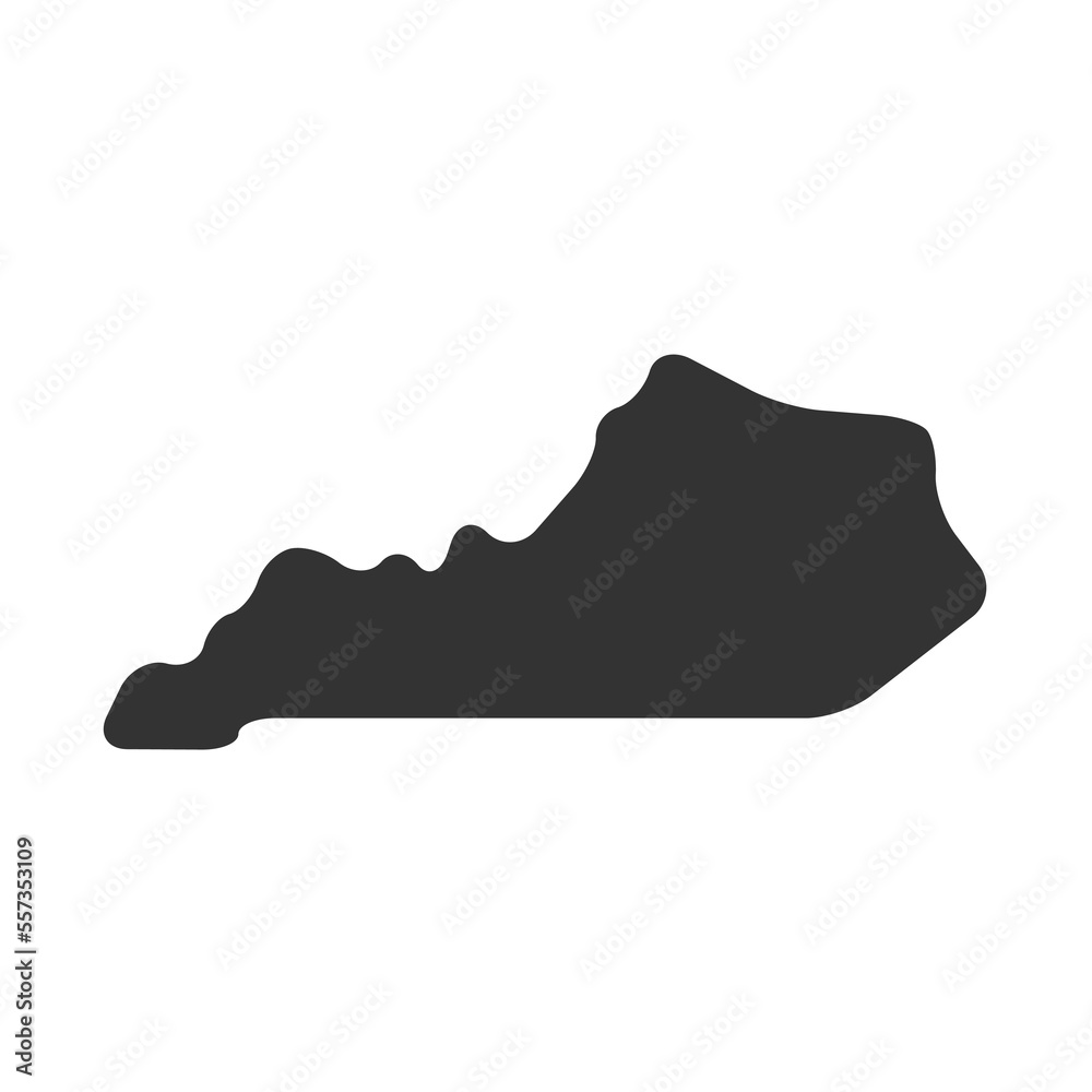 Kentucky state of United States of America, USA. Simplified thick black ...