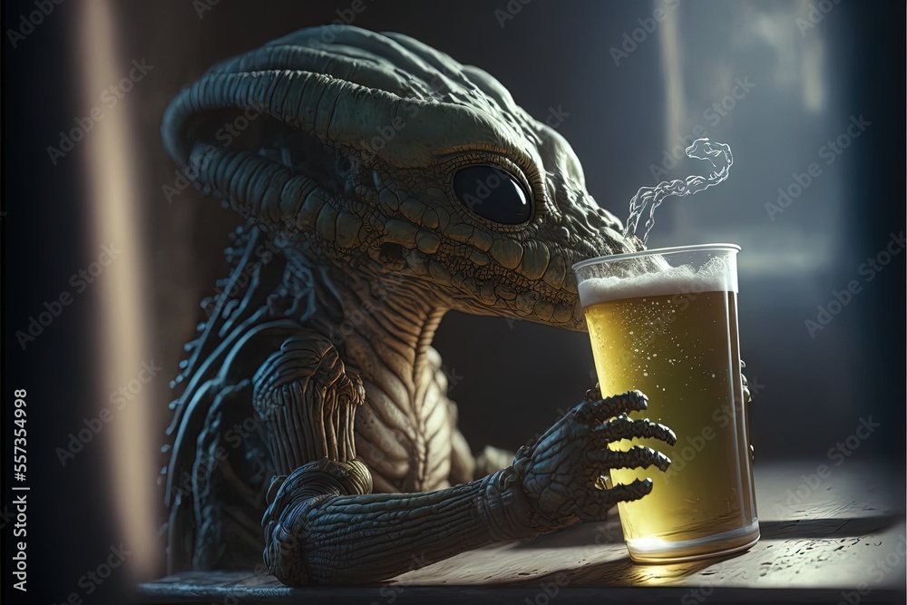 alien drinking a beer generative ai Stock Illustration | Adobe Stock