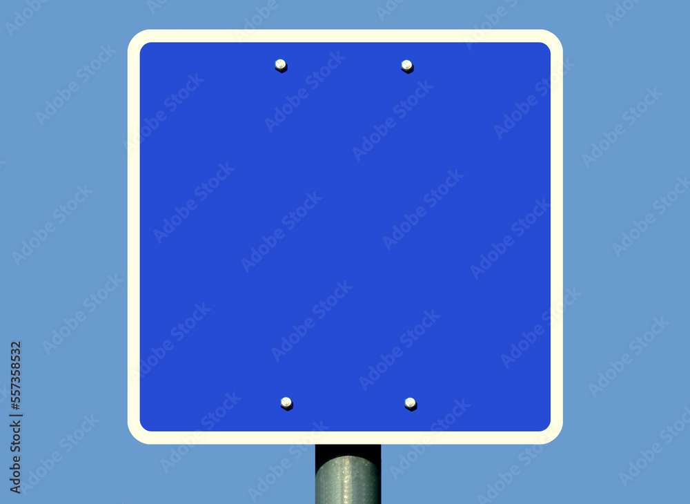 blank blue square metal plate traffic road sign raster image with ...