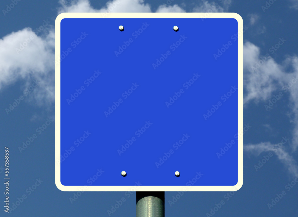 blank blue square metal plate traffic road sign raster image with ...