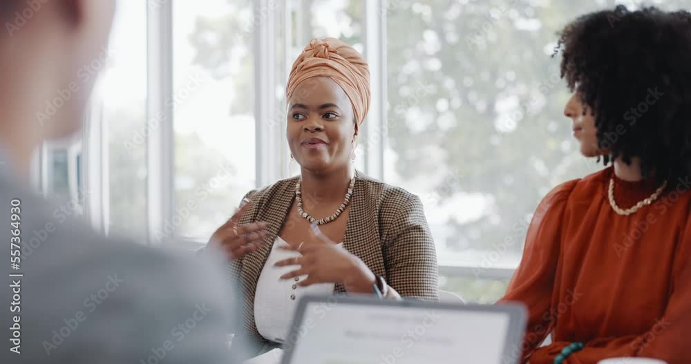 Business, black woman and leader talking to team, staff and creative ...
