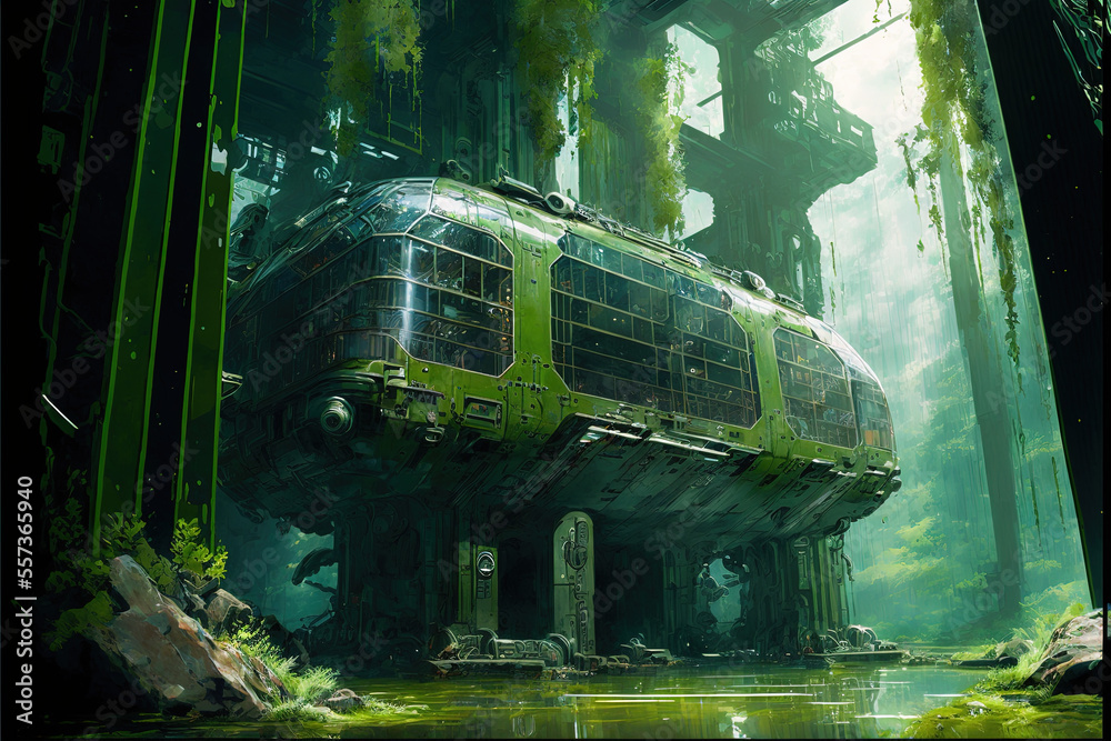 Futuristic Space Complex in a Swamp, Concept Art, Digital Illustration ...