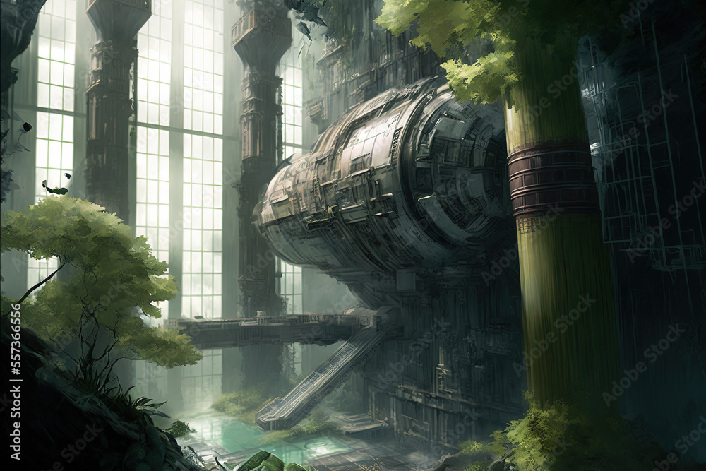 Futuristic Space Complex in a Swamp, Concept Art, Digital Illustration ...