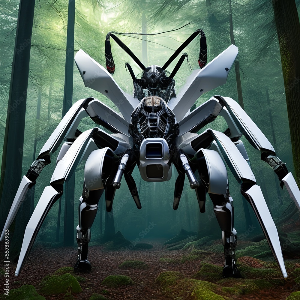 robot spider, spider in the forest, digital illustration, Generative AI ...