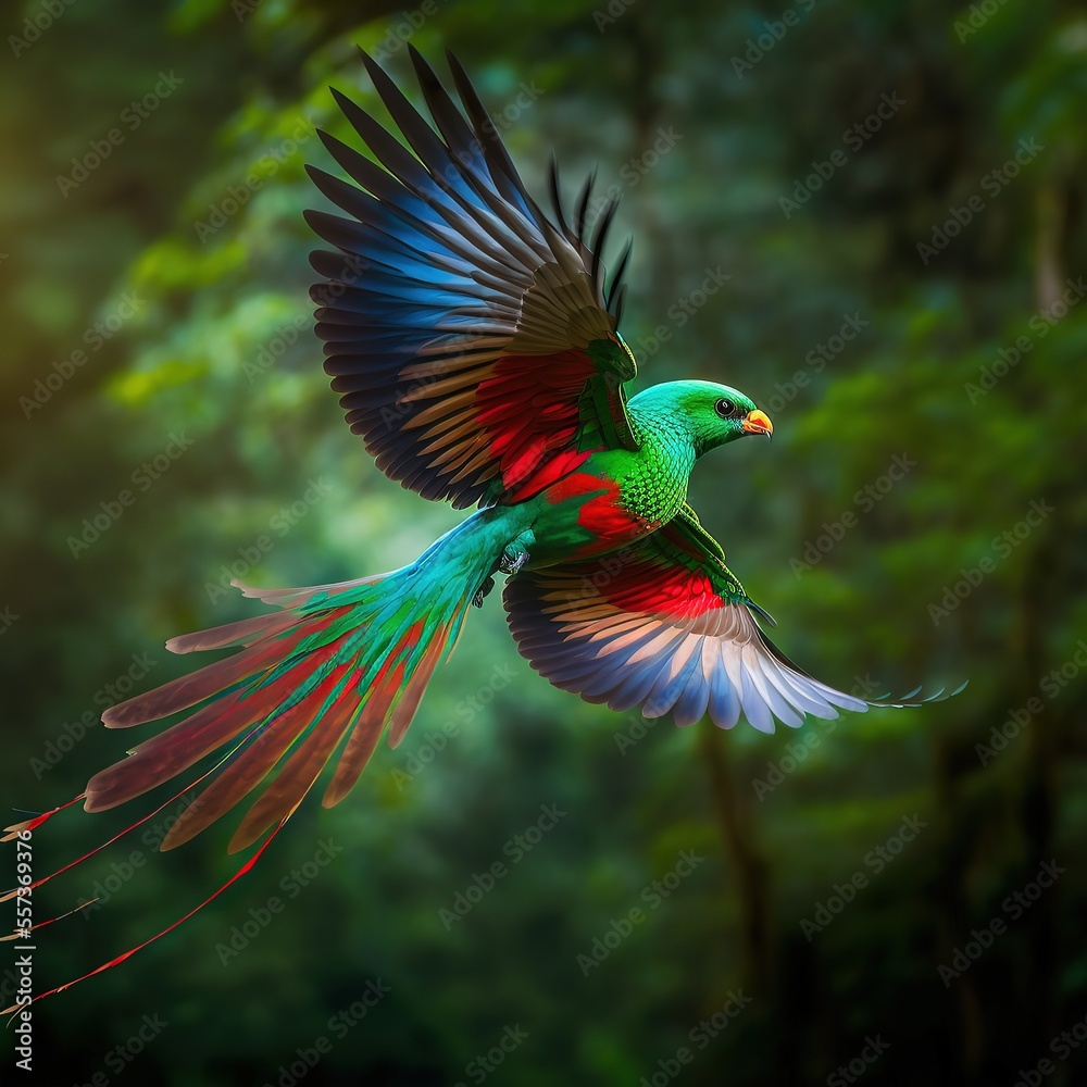 Flying Resplendent Quetzal, Pharomachrus mocinno, Savegre in Costa Rica ...