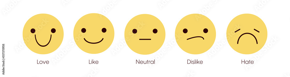 Feedback emoticon icon set. Hate and love emojis. Smiley feedback. User ...