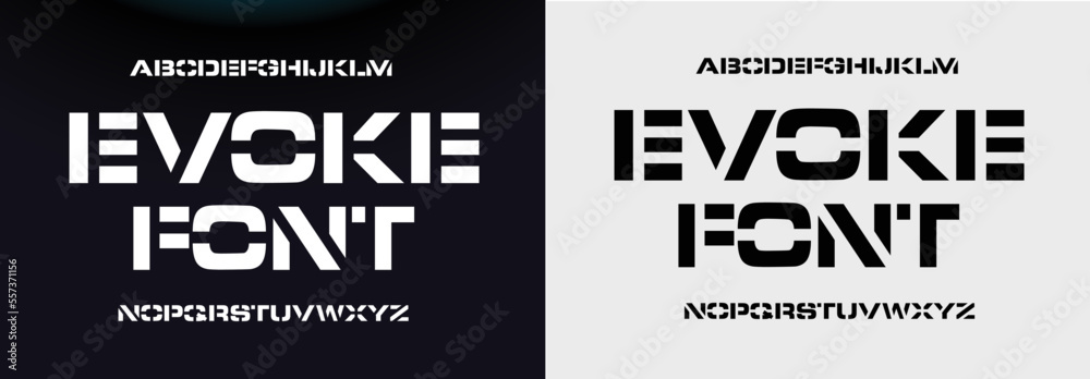 EVOKE, Sports minimal tech font letter set. Luxury vector typeface for ...