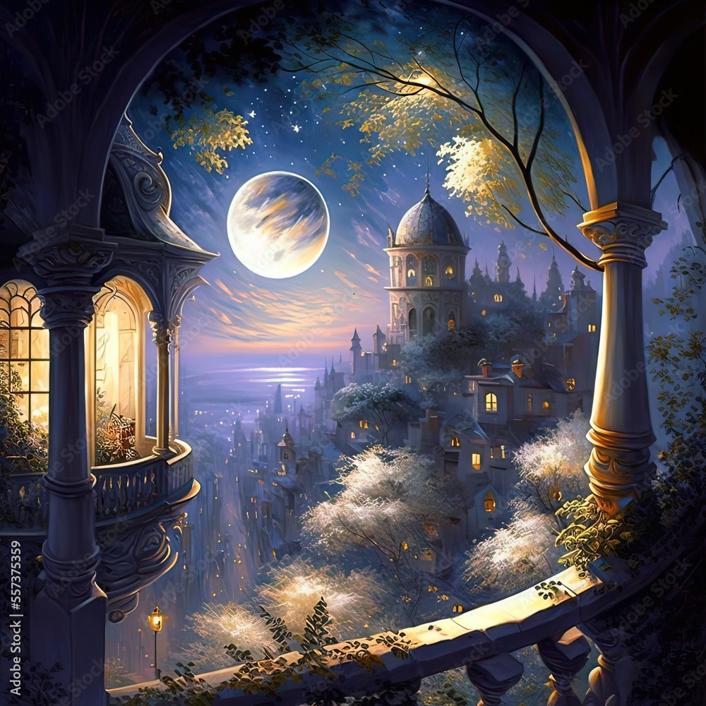Style of christophe vacher and alan lee and leonid afremov, rooftop ...