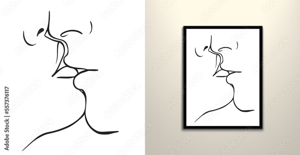 Couple lip kiss drawing outline art for wall print Stock Vector | Adobe ...
