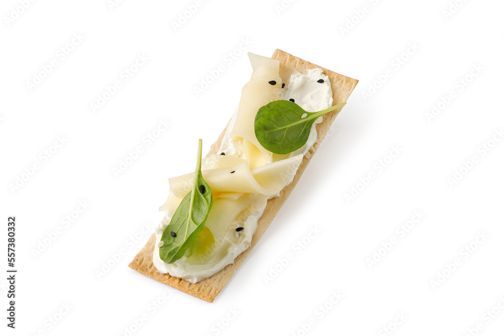 Sandwich, toast on grain crispbread with cream cheese, sliced cheese ...