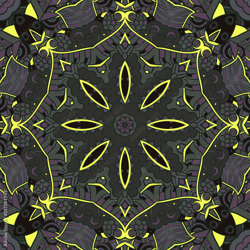 Seamless tile texture. Tracery mehndi design image. Dark toxic colors ...