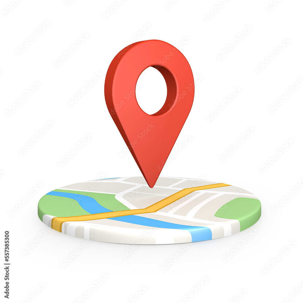 Red location pin sign icon and gps navigation map road direction with ...
