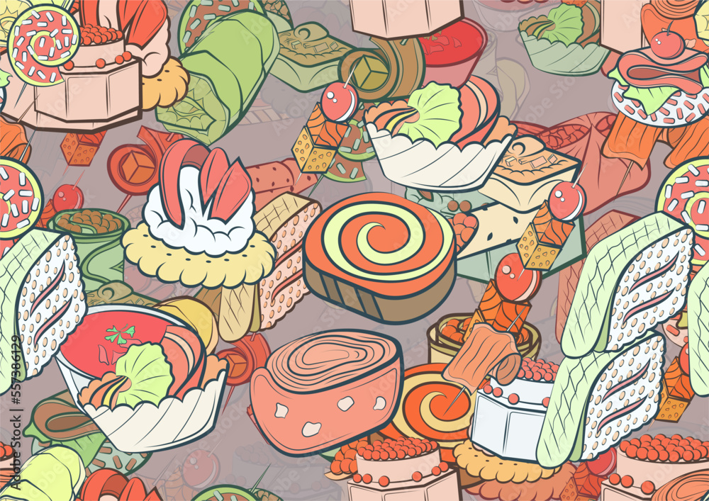 Background pattern abstract design texture. Seamless. Snacks. Theme is ...
