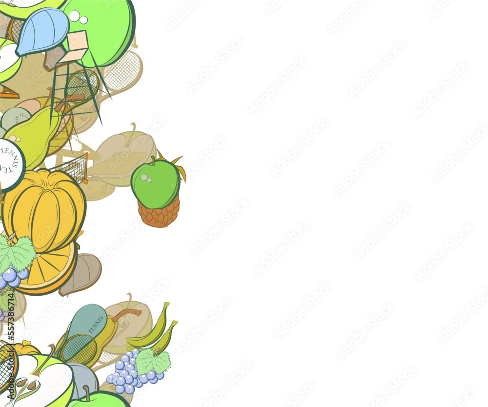 Background pattern abstract design texture. Tennis and Fruits. Vertical ...