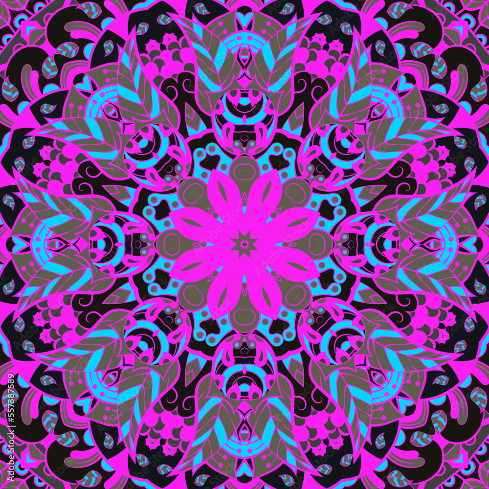 Seamless tile texture. Tracery mehndi design image. Dark toxic colors ...