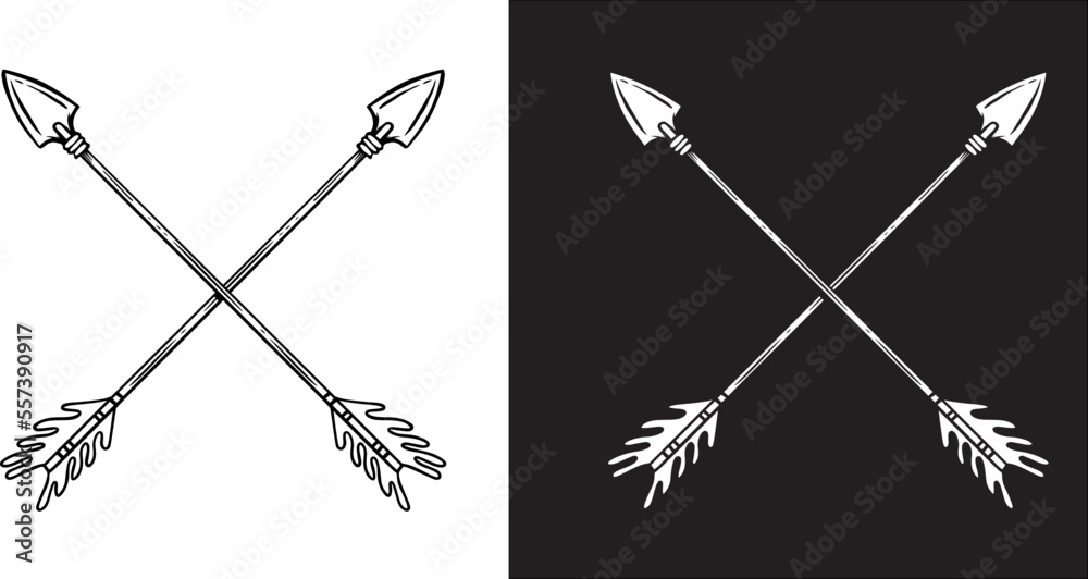 Illustration of crossed ancient arrows. Design element for poster, card ...