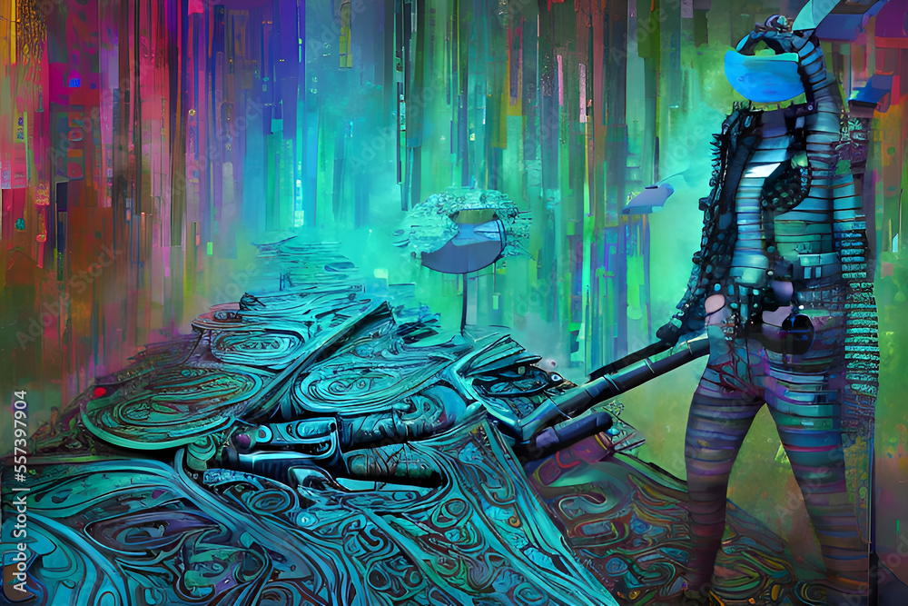 surreal art and cyberpunk illustration in a colorful artwork of a ...
