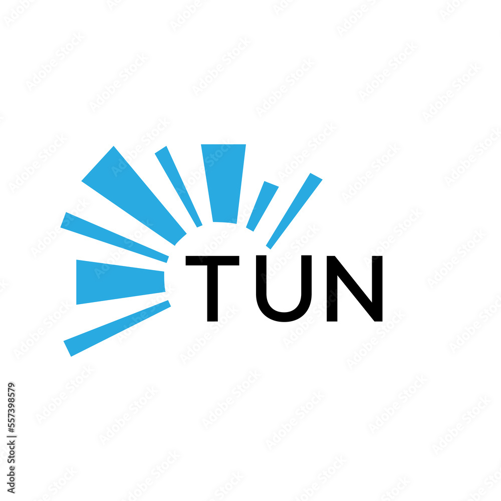 TUN letter logo. TUN blue image on white background and black letter ...
