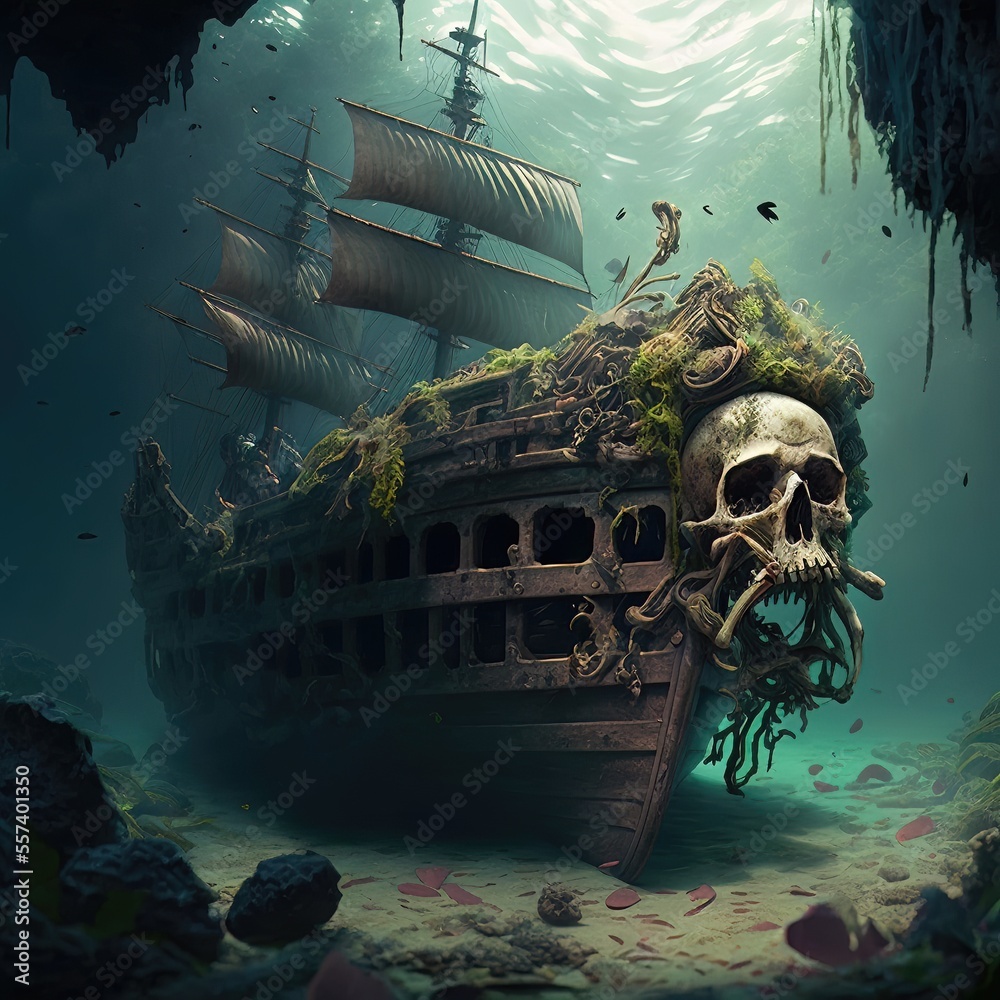 the wreck of a pirate ship Stock Illustration | Adobe Stock