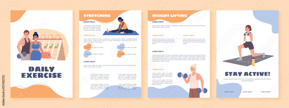 Daily exercise flat vector brochure template. Booklet, leaflet ...