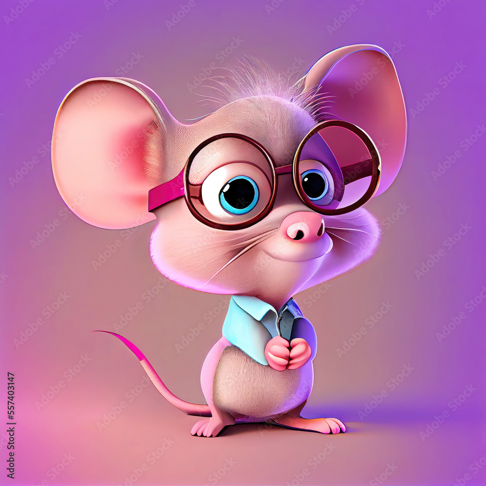Cute smart mouse with glasses as cartoon character (Generative AI ...