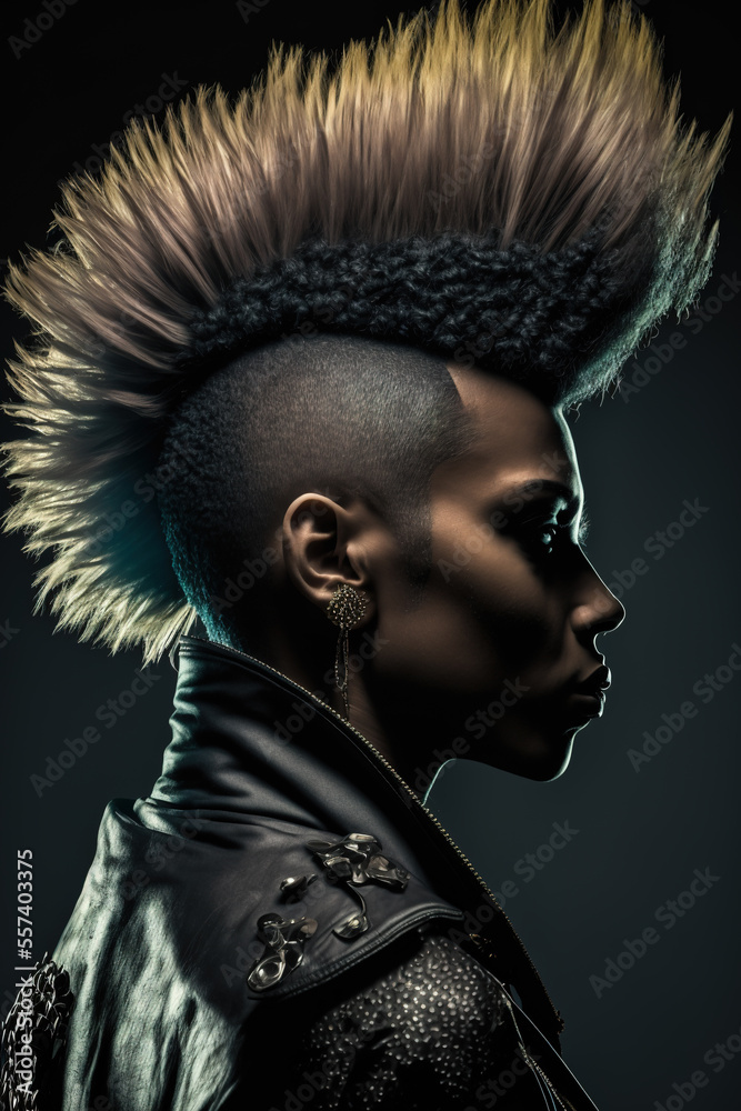 Profile view of punker with huge mohawk, Generative AI illustration ...