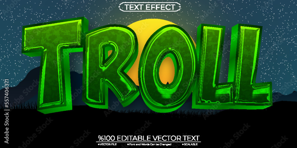 Cartoon Text Effect Green Crome Troll Editable and Scalable Template ...