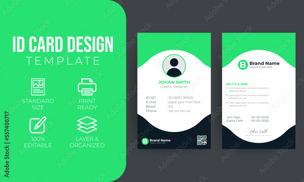 Green colour corporate company office Id card design template. Identity ...