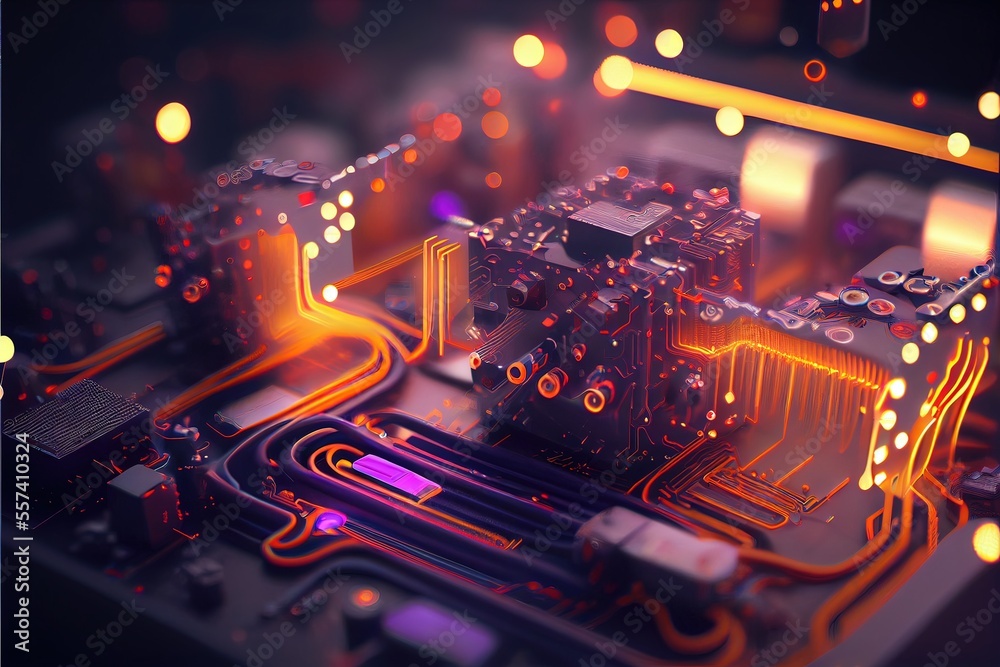 Generative AI illustration of macro shot of circuit cyberspace board ...