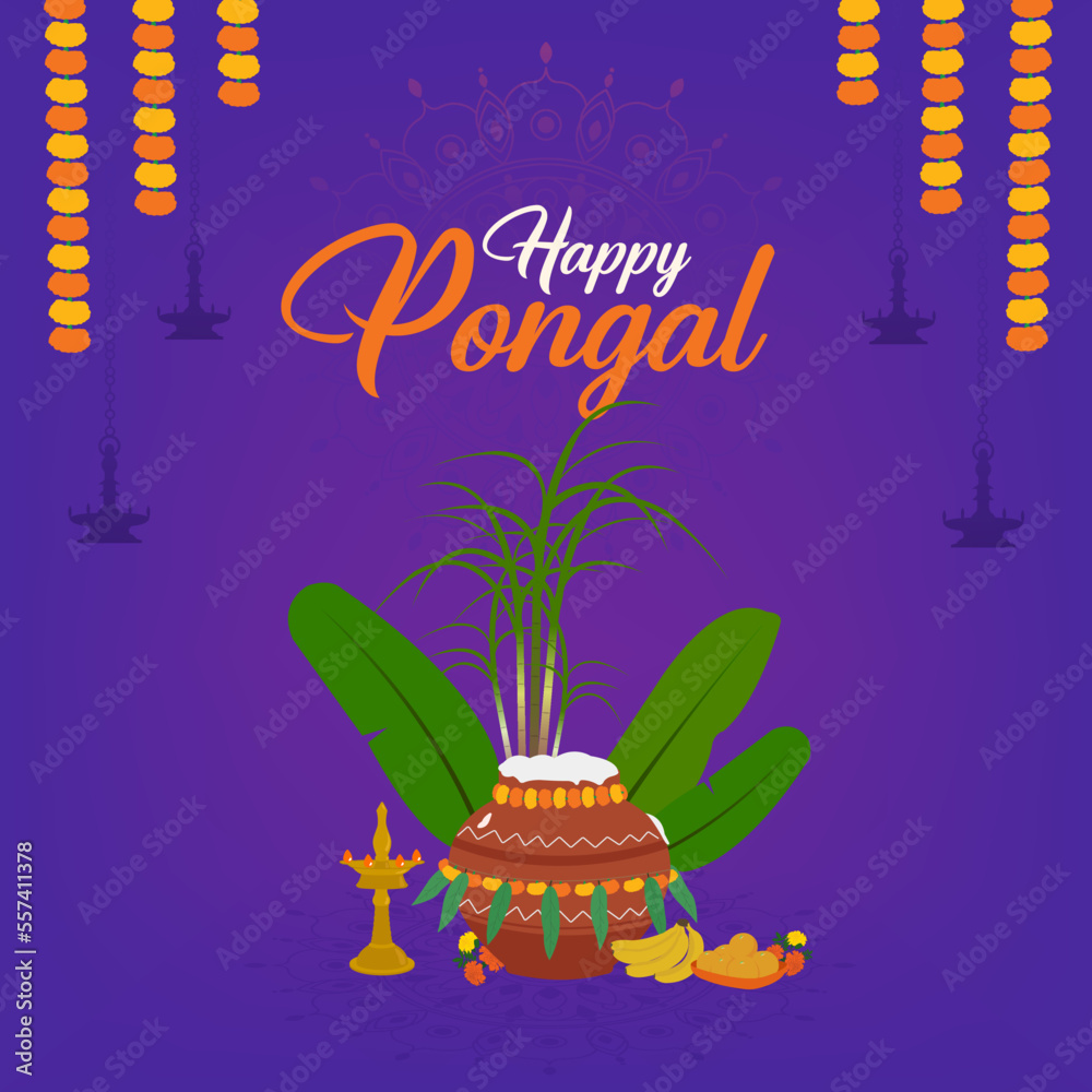Happy Pongal religious festival of South India celebration background ...